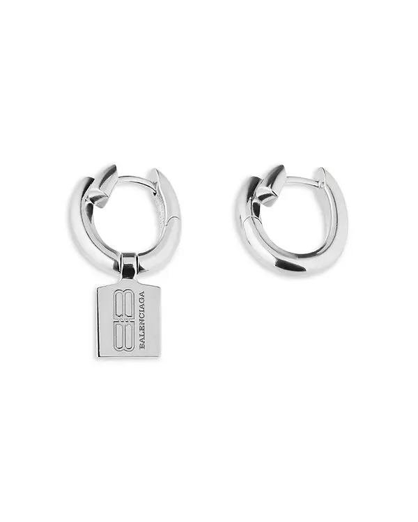Balenciaga Saint-germain Tag Earrings - Shiny Silver