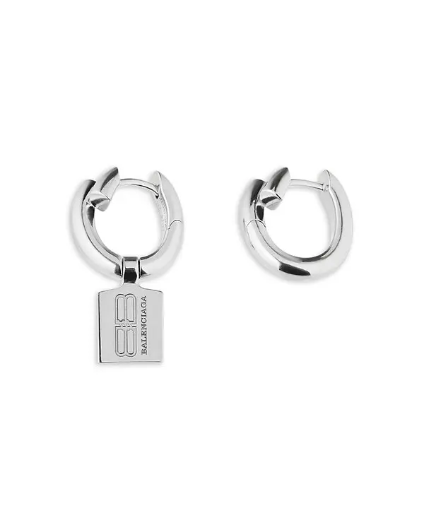 Balenciaga Saint-germain Tag Earrings - Shiny Silver