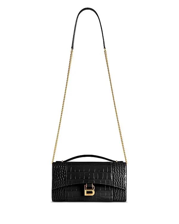 Balenciaga Hourglass Pochette With Chain - Black Crocodile
