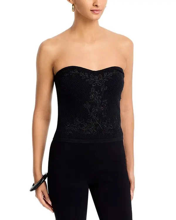 Aqua Placed Crochet Strapless Top - Black