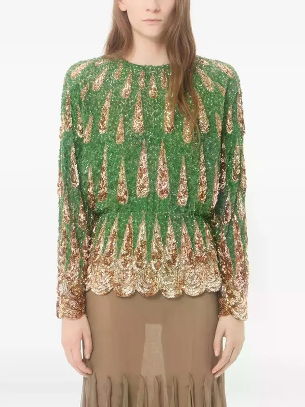 Valentino Garavani Embroidered Chiffon Top - Green