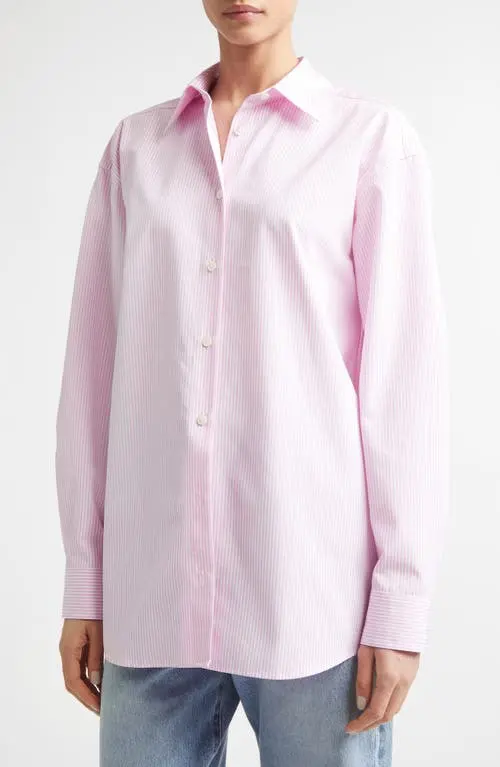 TOTEME Classic Tumbled Stripe Organic Cotton Button-up Shirt - White/bloom