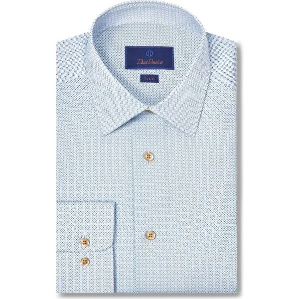 David Donahue Trim Fit Geometric Cotton Dress Shirt - Sky/multi