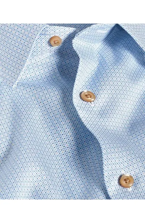 David Donahue Trim Fit Geometric Cotton Dress Shirt - Sky/multi