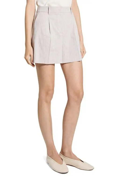 Theory Fluid Linen Blend Shorts - Cognac Multi