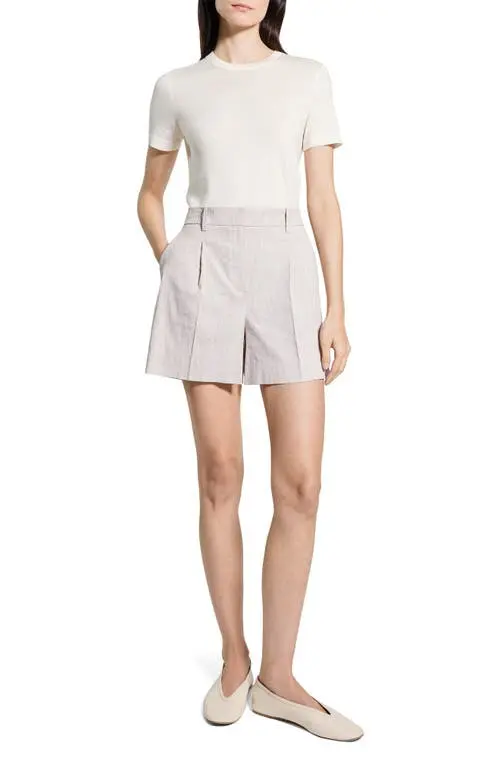 Theory Fluid Linen Blend Shorts - Cognac Multi