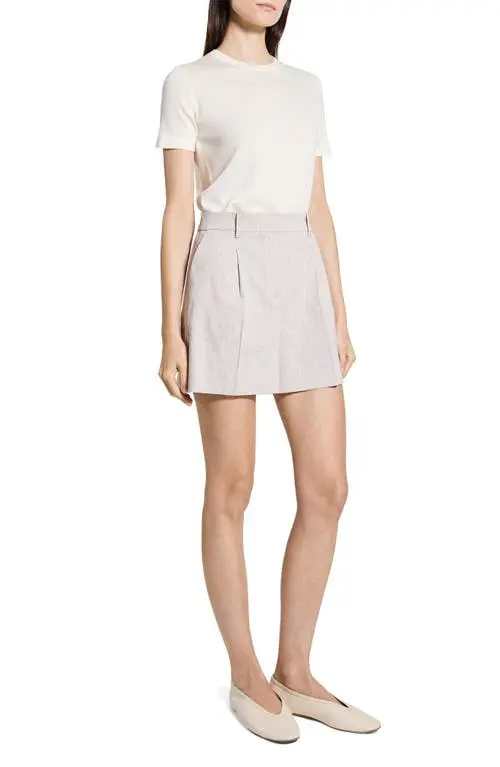 Theory Fluid Linen Blend Shorts - Cognac Multi