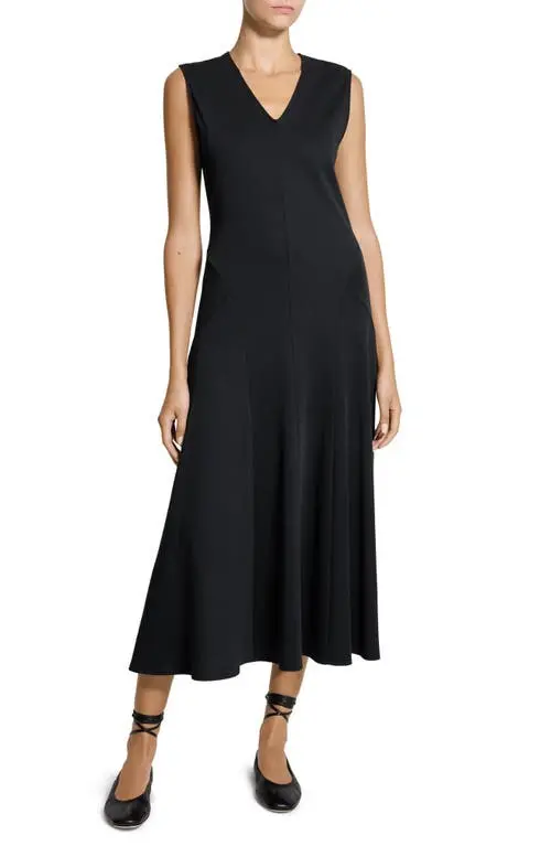 Theory V-neck Sleeveless Cotton Midi Dress - Black