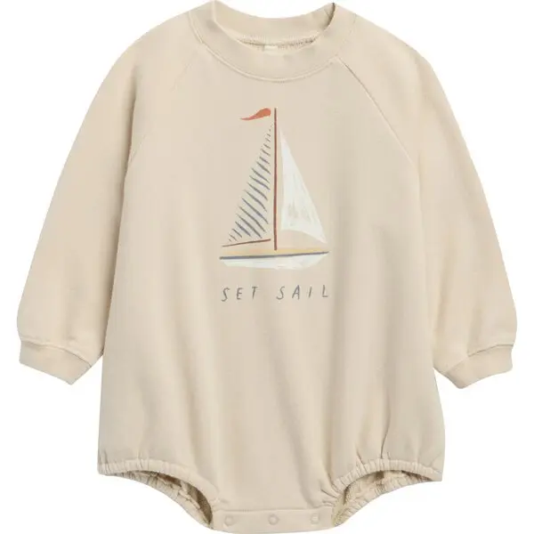 RYLEE + CRU Set Sail Long Sleeve Cotton Fleece Bodysuit - Pebble