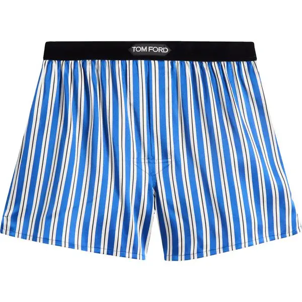 TOM FORD Stripe Stretch Silk Boxer Shorts - Blue/white