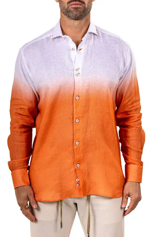 MACEOO Eins Marthy Contemporary Fit Linen Button-up Shirt - Orange