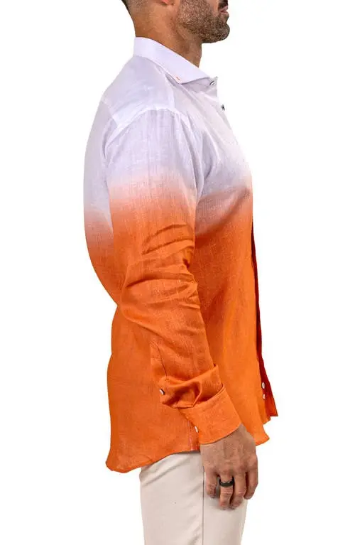 MACEOO Eins Marthy Contemporary Fit Linen Button-up Shirt - Orange