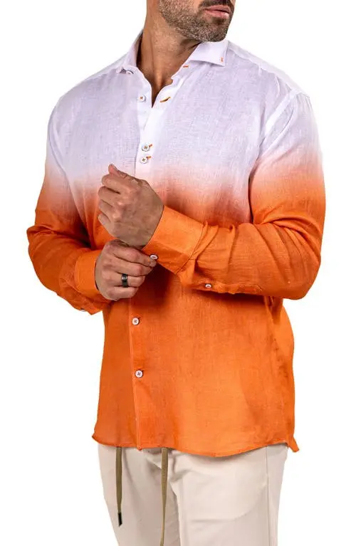 MACEOO Eins Marthy Contemporary Fit Linen Button-up Shirt - Orange