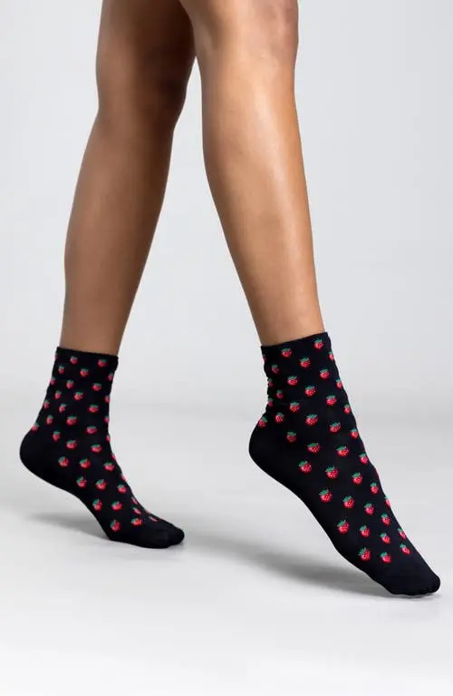 K BELL SOCKS Strawberry & Lips Assorted Quarter Socks - Black/pink Multi