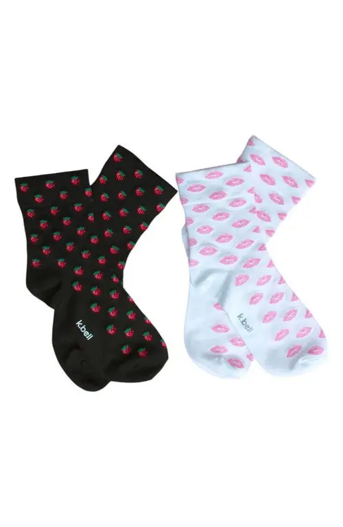 K BELL SOCKS Strawberry & Lips Assorted Quarter Socks