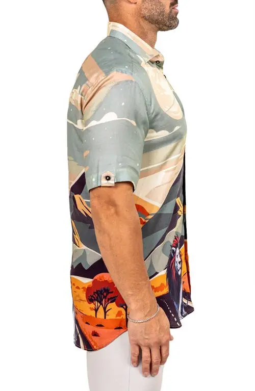 MACEOO Galileo Marthy Short Sleeve Button-up Shirt - Beige/blue Multi