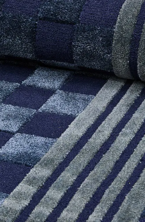 MACKENZIE-CHILDS Blue Tonal Check Rug
