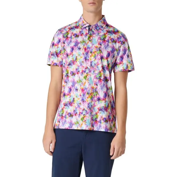 Bugatchi Hendrix Digital Watercolor Print Pima Cotton Polo - Fuchsia