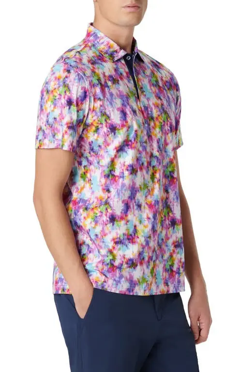 Bugatchi Hendrix Digital Watercolor Print Pima Cotton Polo - Fuchsia