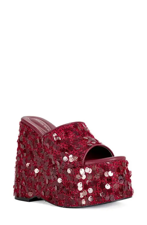 AZALEA WANG Sequin Platform Wedge Sandal - Red