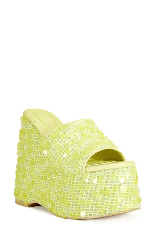 AZALEA WANG Sequin Platform Wedge Sandal - Yellow