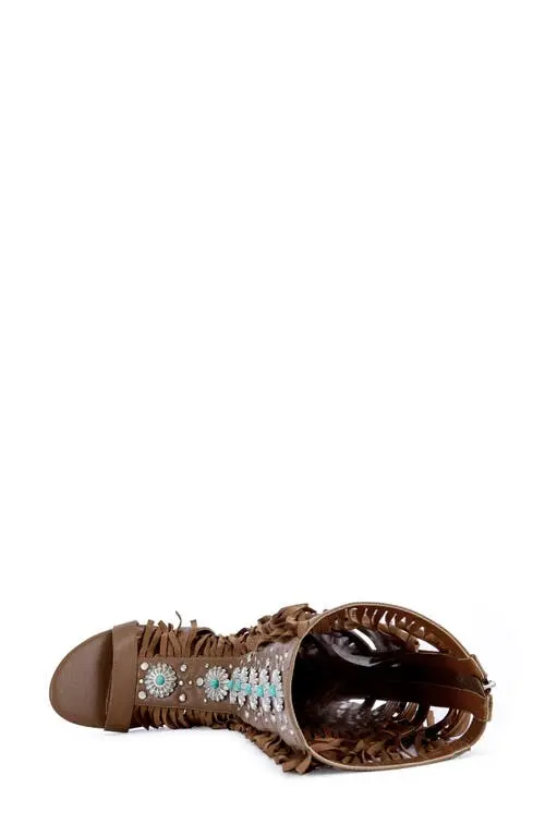 AZALEA WANG Fringe Gladiator Sandals - Brown
