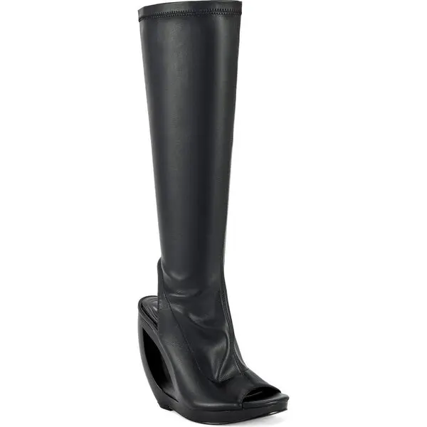 AZALEA WANG Ilyssa Peep Toe Boots - Black