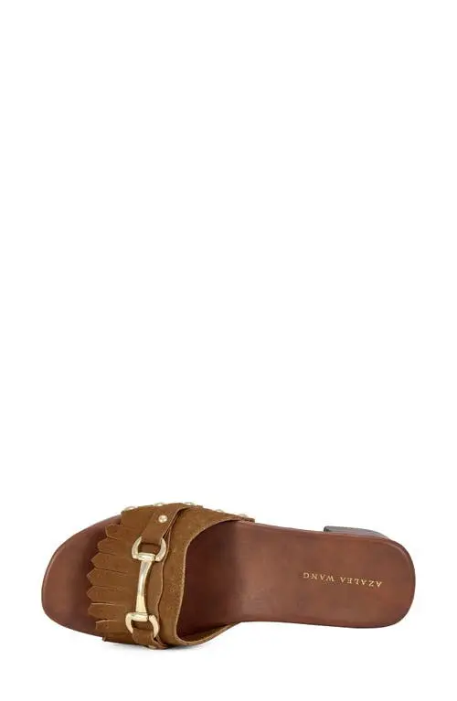AZALEA WANG Suede Platform Sandal With Studs And Horsebit Hardware - Brown