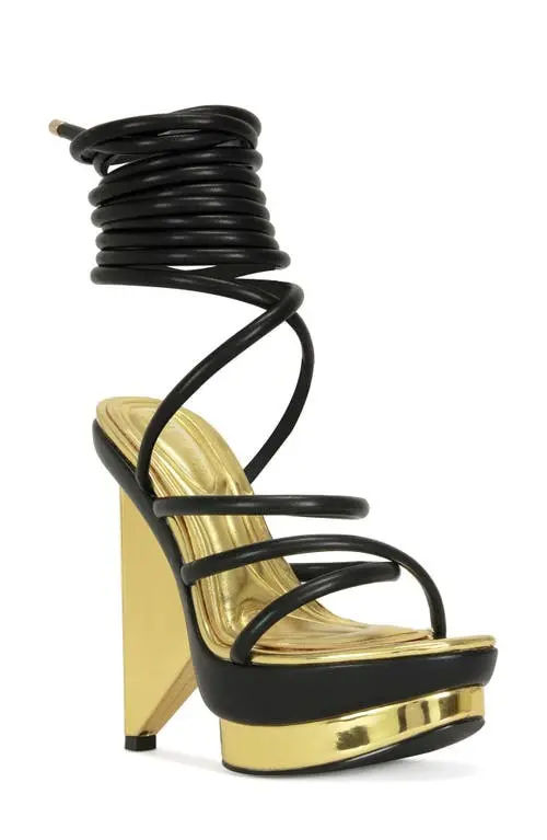 AZALEA WANG Celinea Ankle Wrap Platform Sandal - Black