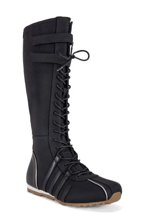 AZALEA WANG Ozzy Knee High Boxing Boots - Black