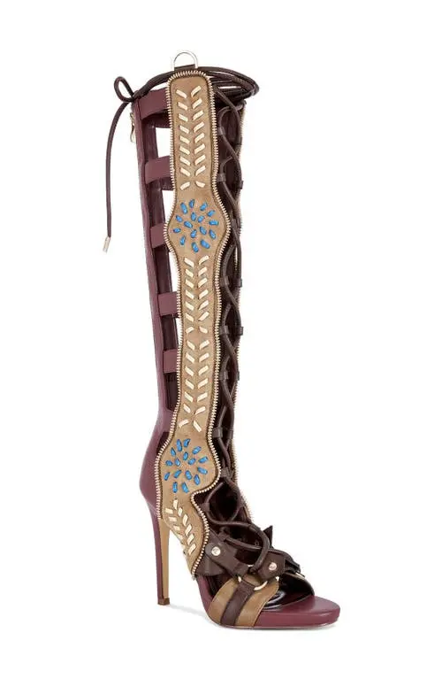 AZALEA WANG Shai Knee High Sandal - Plum Multi