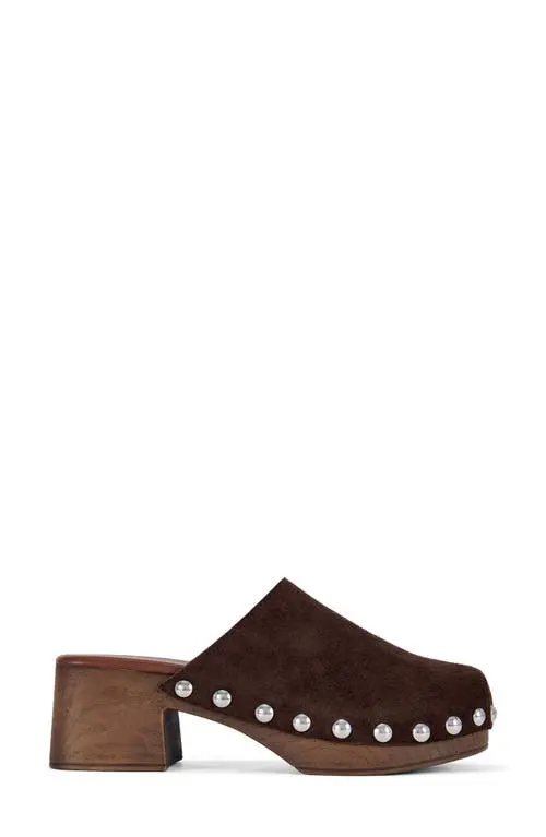 AZALEA WANG Walinda Suede Clogs With Stud Detailing - Chocolate