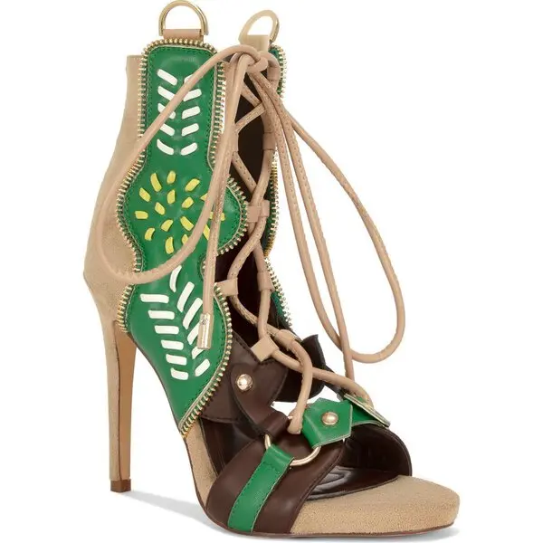 AZALEA WANG Shainia Peep-toe Stiletto Booties - Green Multi