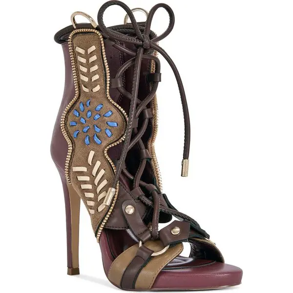 AZALEA WANG Shainia Peep-toe Stiletto Booties - Plum Multi