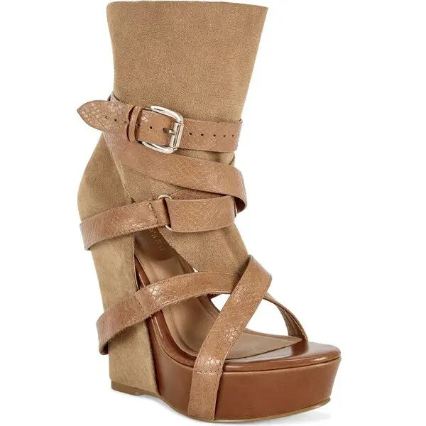 AZALEA WANG Rothko Platform Wedge Sandal - Camel