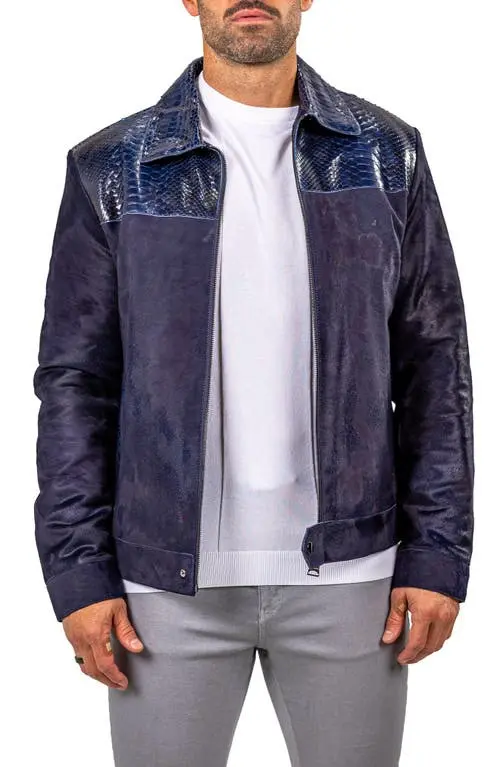 MACEOO Leather Jacket - Black/blue