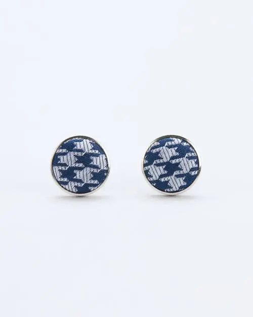 KNOTTERY & CO Houndstooth Heritage Silk Cufflinks - Navy