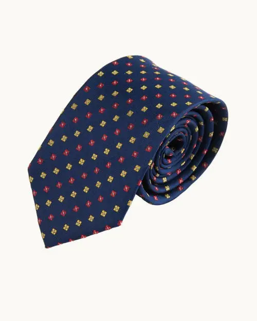 KNOTTERY & CO Diamond Blossom Silk Jacquard Neck Tie - Navy