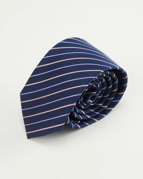 KNOTTERY & CO Striped Silk Jacquard Neck Tie - Navy