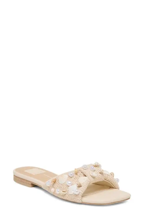 Dolce Vita Lizza Raffia Slide Sandal - Oatmeal Beaded Raffia