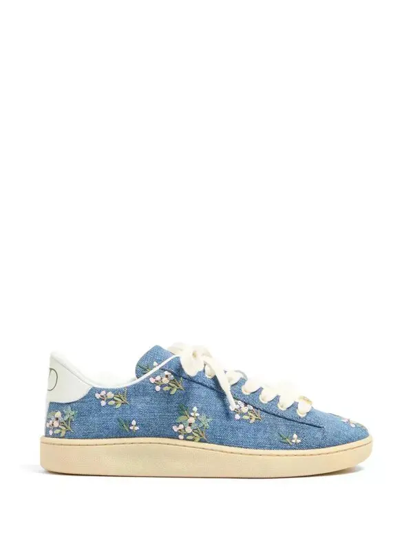 Valentino Garavani Royco Denim Trainer With Floral Embroidery - Blue