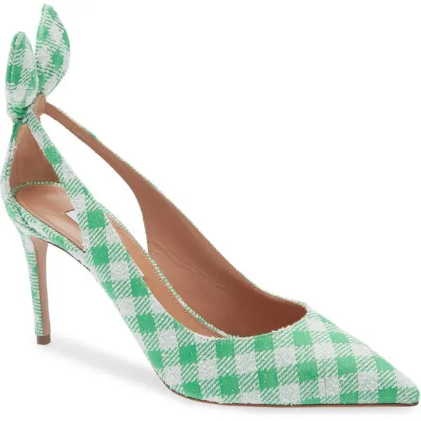 AQUAZZURA Gingham Bow Tie Pointed Toe Pumps - Palm Green