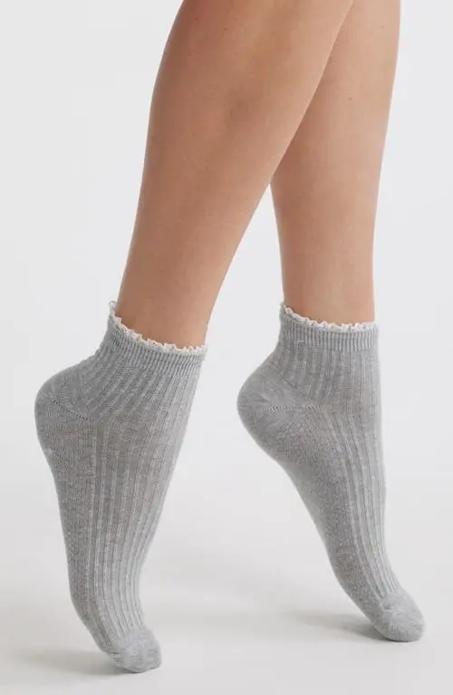 MUK LUKS Lace Trim Ribbed Quarter Socks - Grey Heather