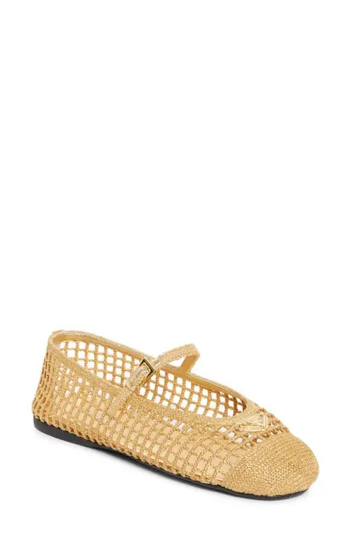 Prada Crochet Mary Jane Flat - Platino