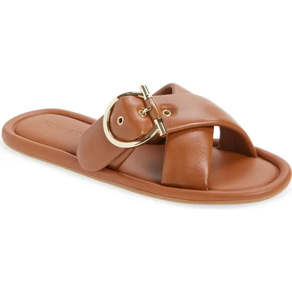 FERRAGAMO Elyzia Gancio Buckle Slide Sandal - Brown