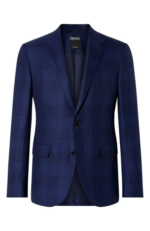 Zegna Natural Plaid Wool Sport Coat - Blue And Dark Blue