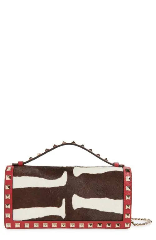 Valentino Garavani Rockstud Genuine Calf Hair Wallet With Crossbody Strap - Red