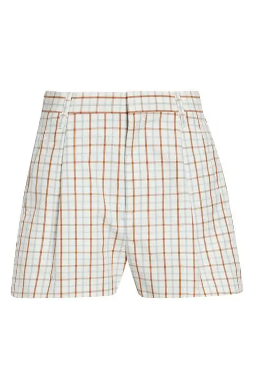 Victoria Beckham Check Pleated Cotton Wide Leg Shorts - Multi/white Check