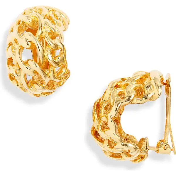 KENNETH JAY LANE Frozen Chain Huggie Earrings - Polished Gold
