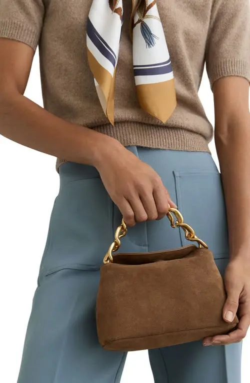 REISS Peony Suede Top Handle Bag - Tan